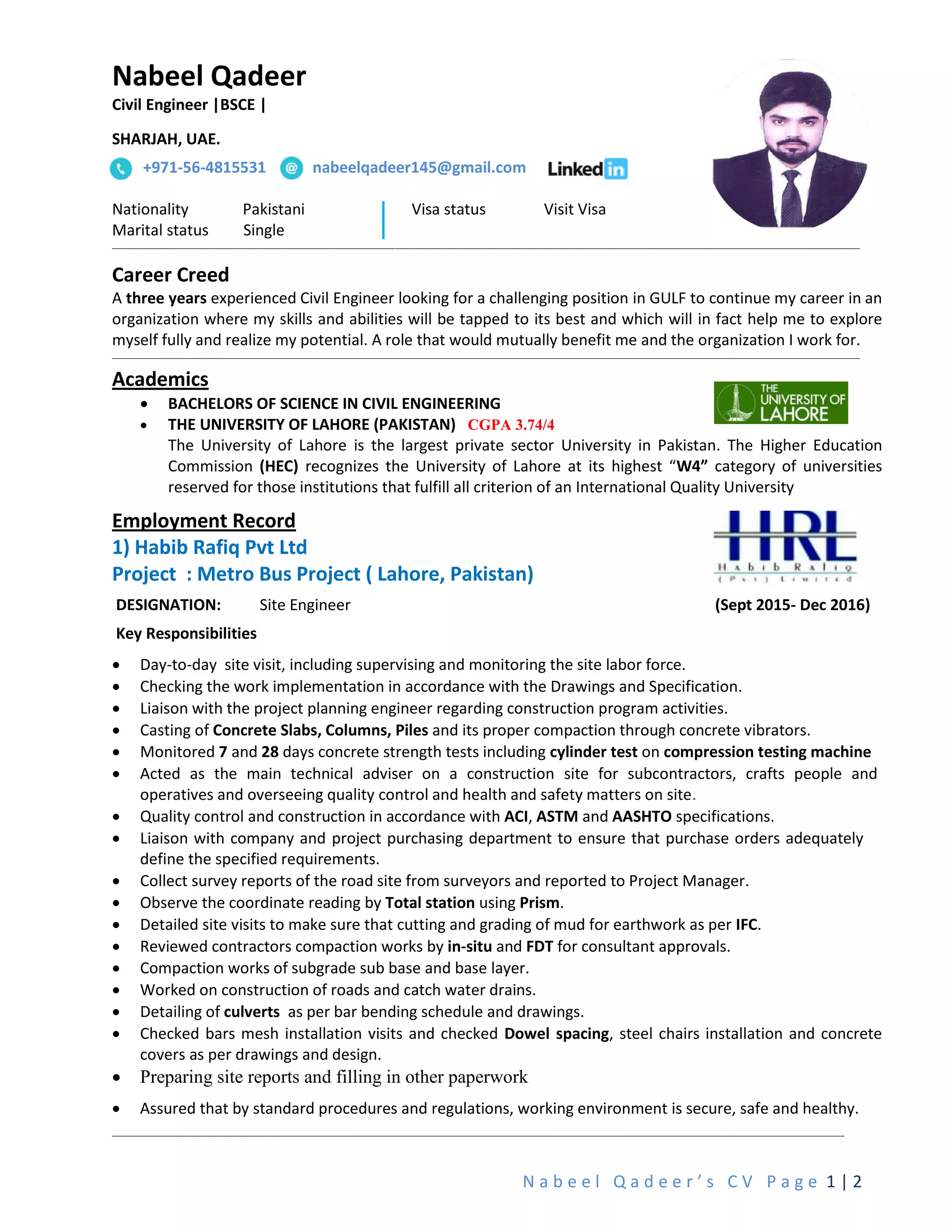nabeel resume hrl | PDF | Civil Engineering Industry | Industries