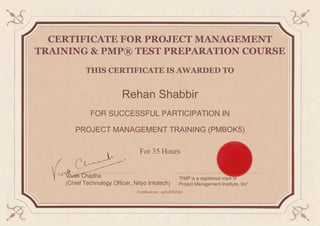 PMP Training Certificate | PDF | Business | Business and Finance