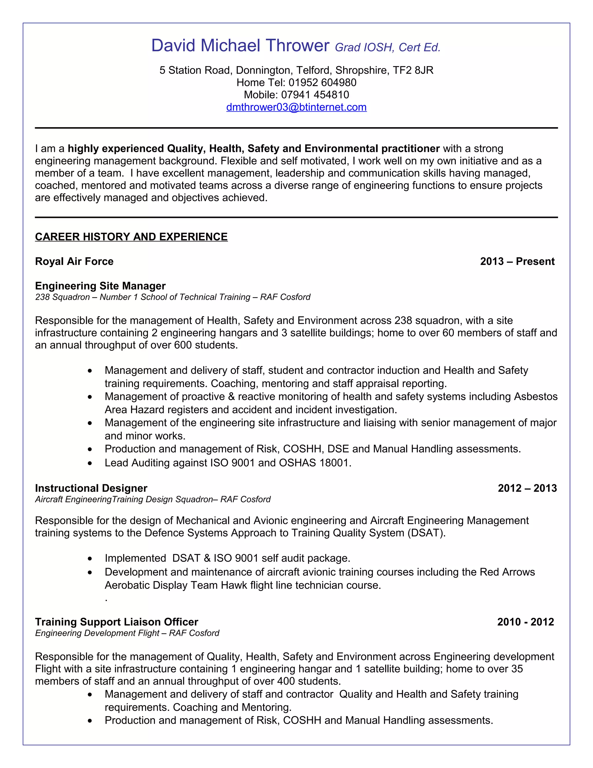 David Michael Thrower CV Sep15 | DOC