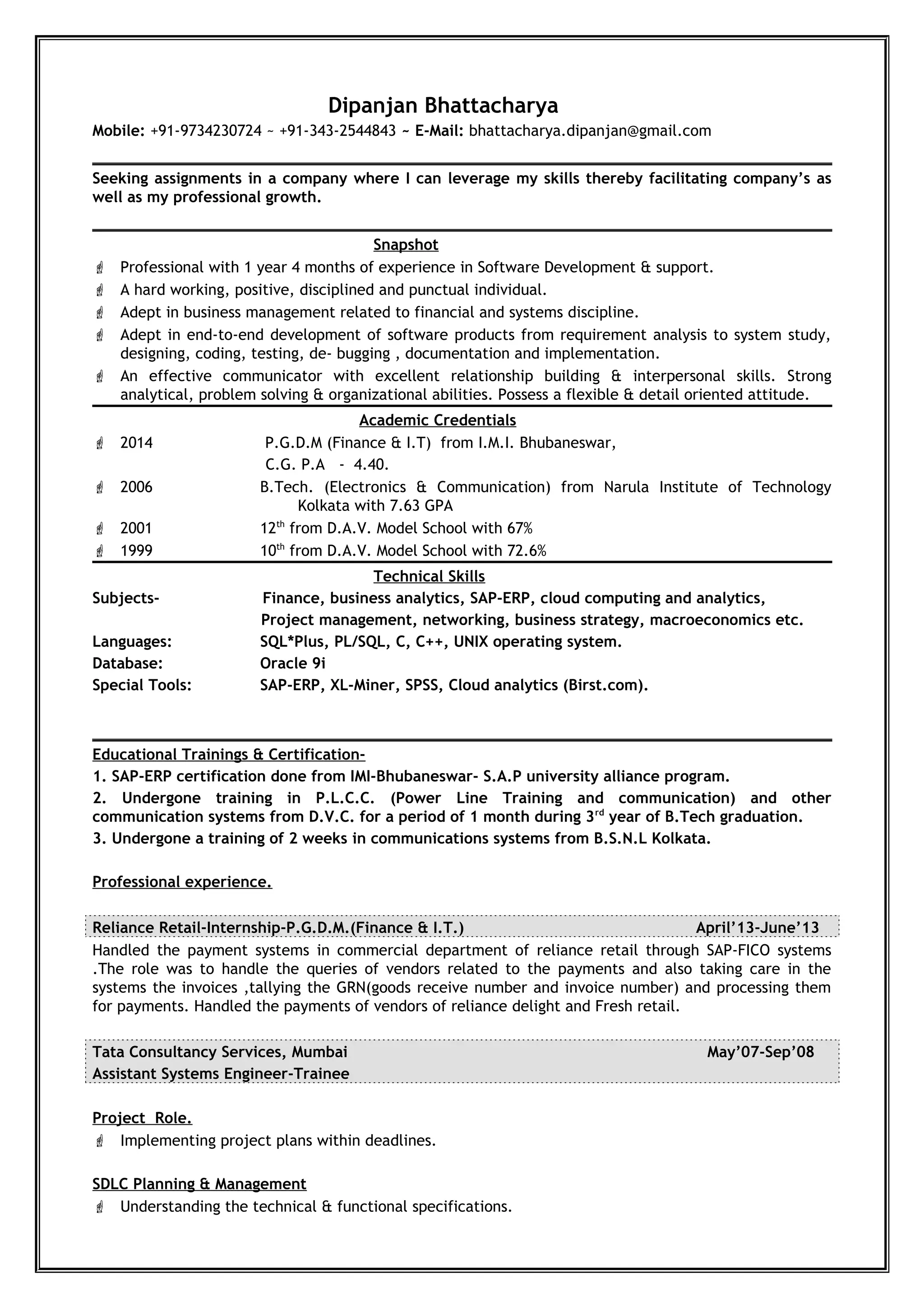 dipanjan bhattacharya1 -Resume | DOC
