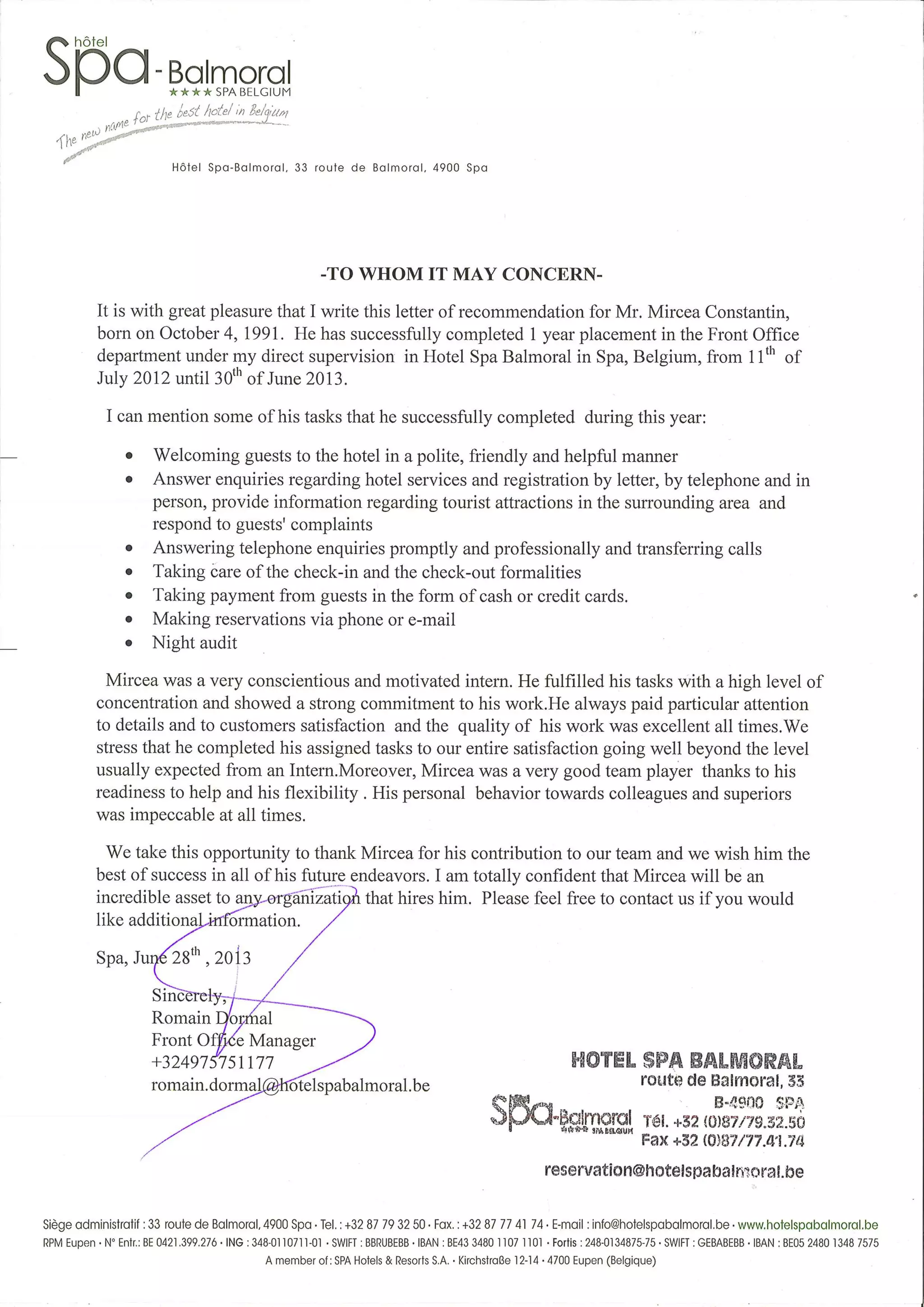 recommandation letter spa belgium | PDF