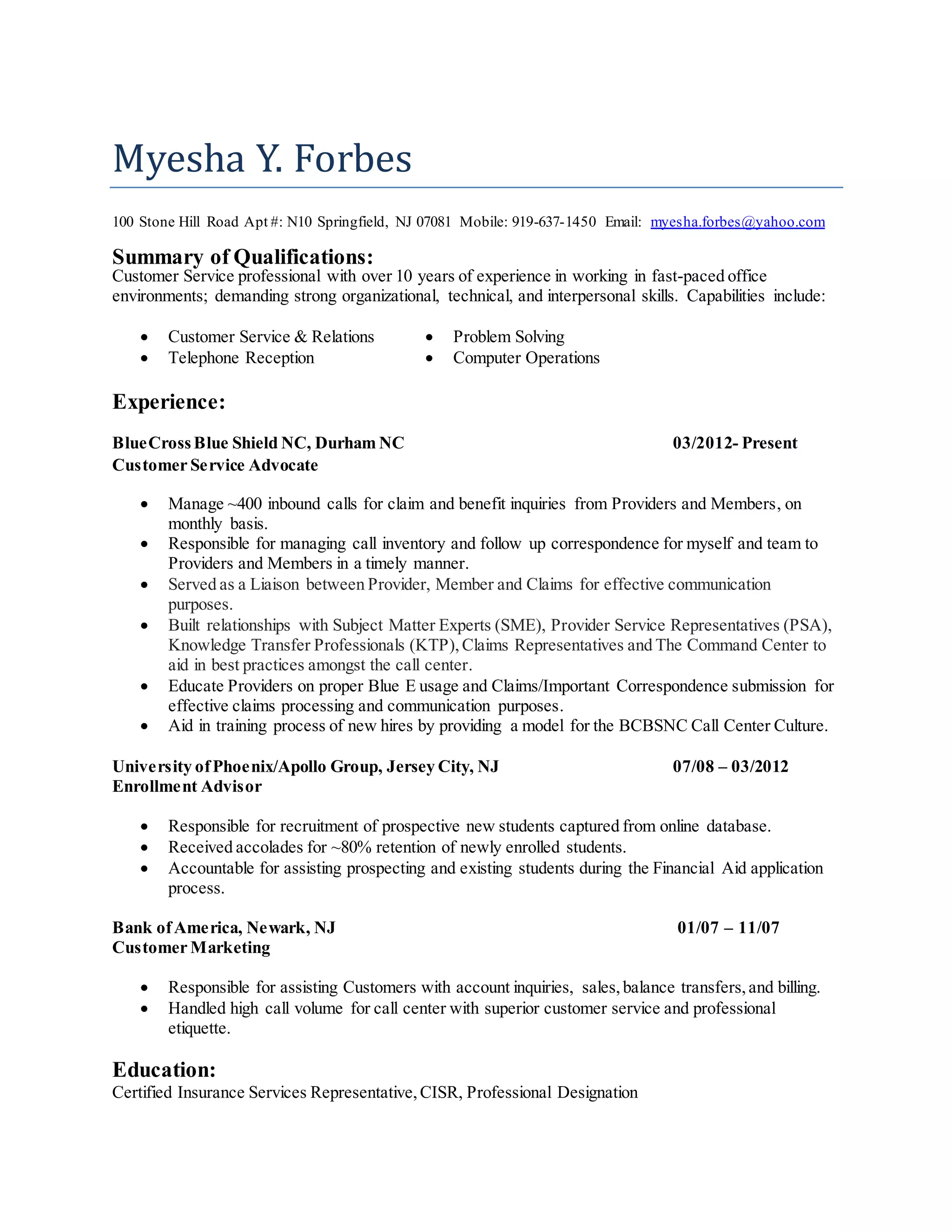 Myesha Forbes' Resume 2016-1 | DOCX