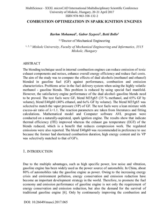 COMBUSTION OPTIMIZATION IN SPARK IGNITION ENGINES | PDF
