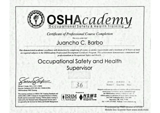 OSHA CERTIFICATE 3 | PDF