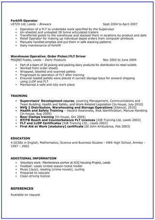 CV - Warehouse | PDF | Logistics | Business