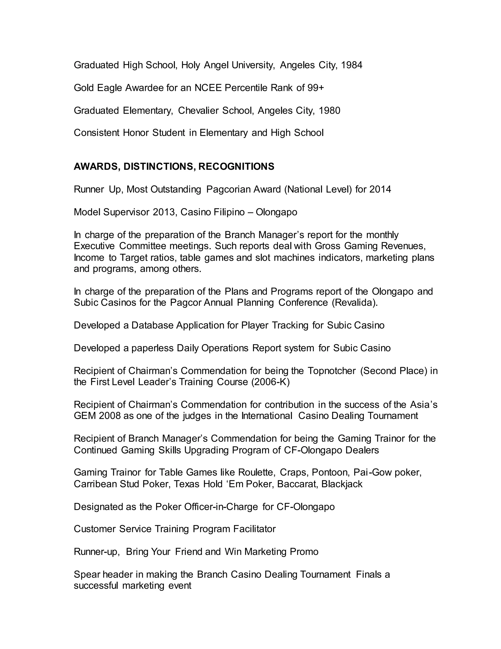 Resume_Ronald_Ocampo | DOCX | Casino and Gambling Video Games | Video Game Genres