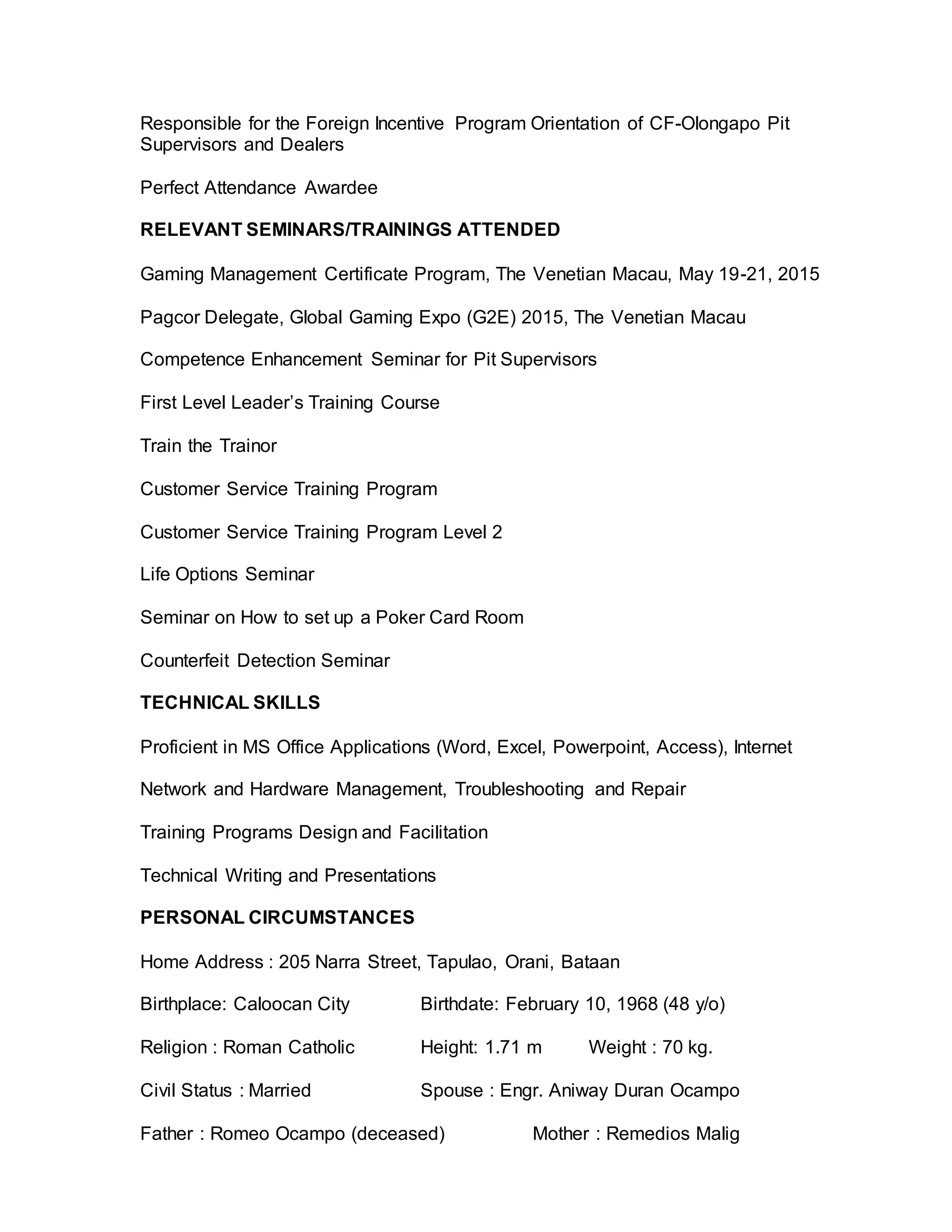 Resume_Ronald_Ocampo | DOCX | Casino and Gambling Video Games | Video Game Genres