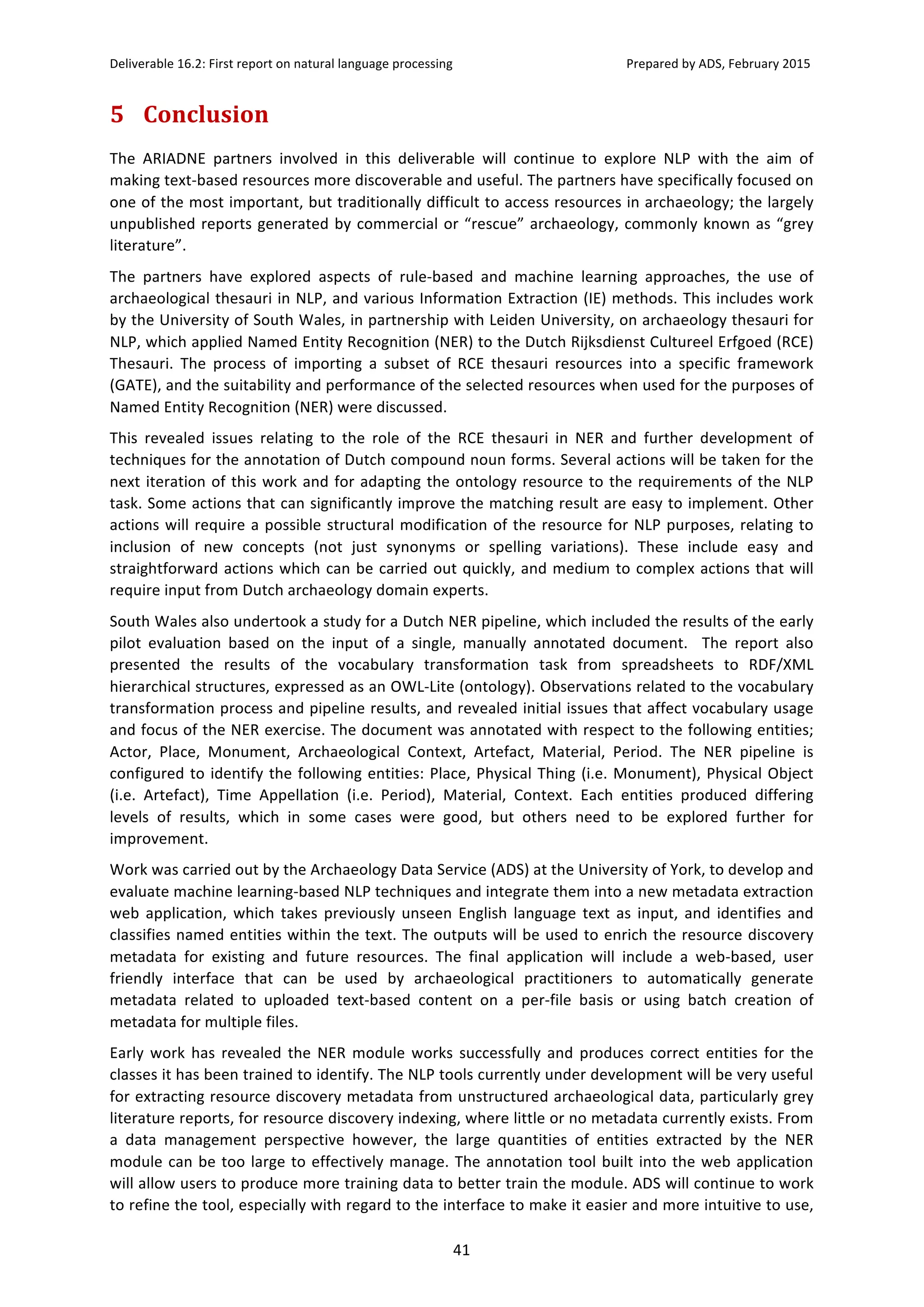 Ariadne: First Report on Natural Language Processing | PDF | Databases | Computer Software and ...