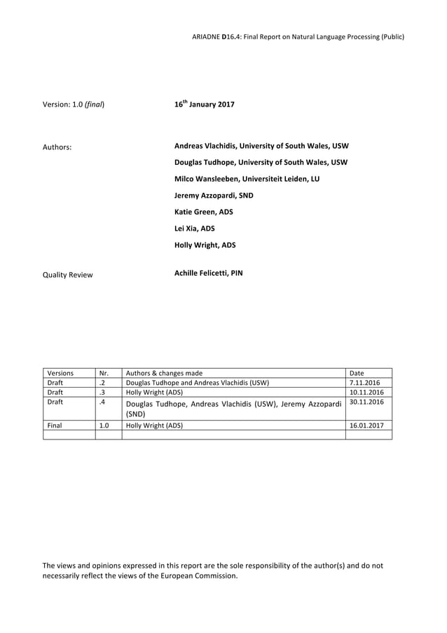 ARIADNE: Final Report on Natural Language Processing | PDF