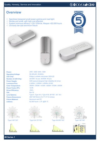 AOK iM Series Specific Designed Street Light Specs from Liberty,2015 | PDF