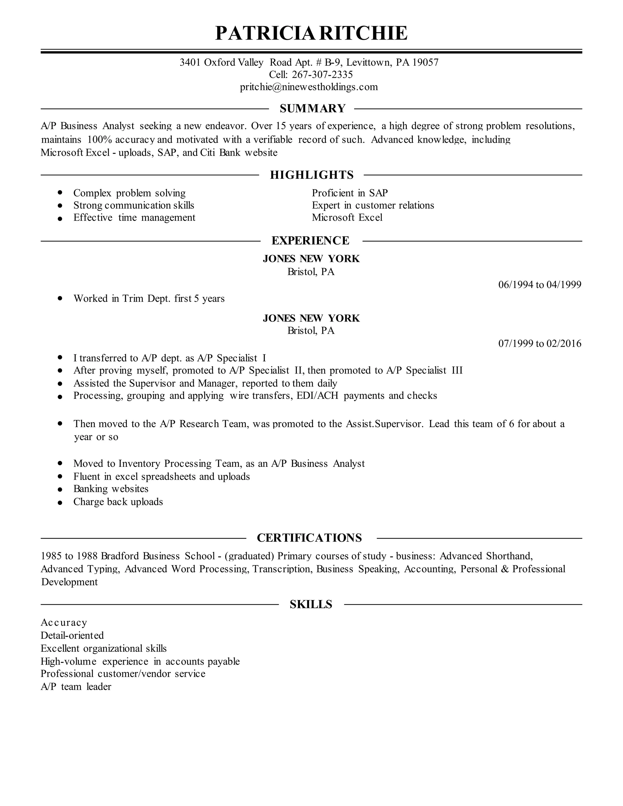 Patricia Ritchie Resume 1 (3) | DOCX