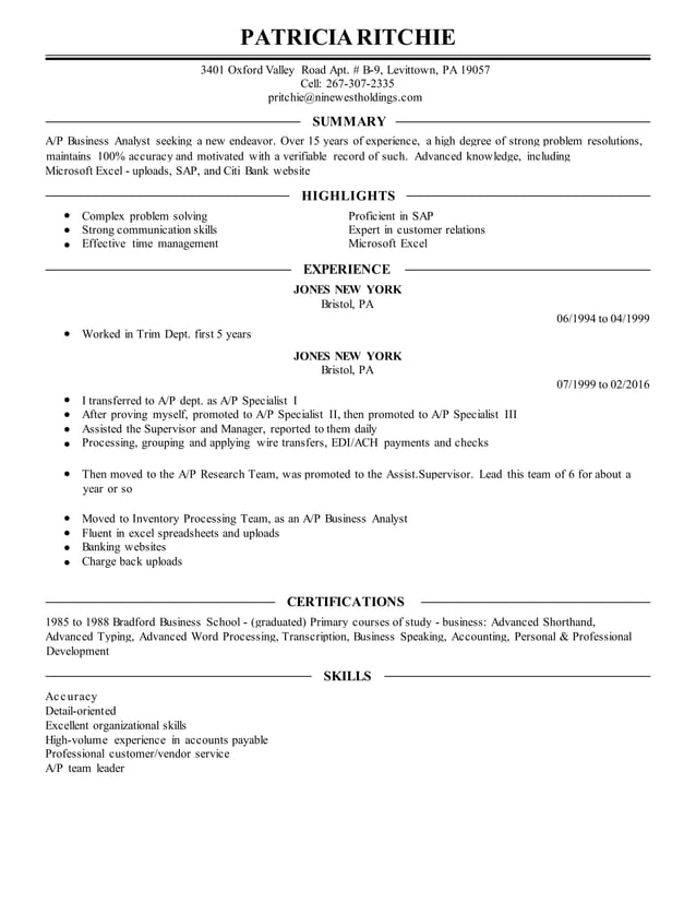 Patricia Ritchie Resume 1 (3) | PDF