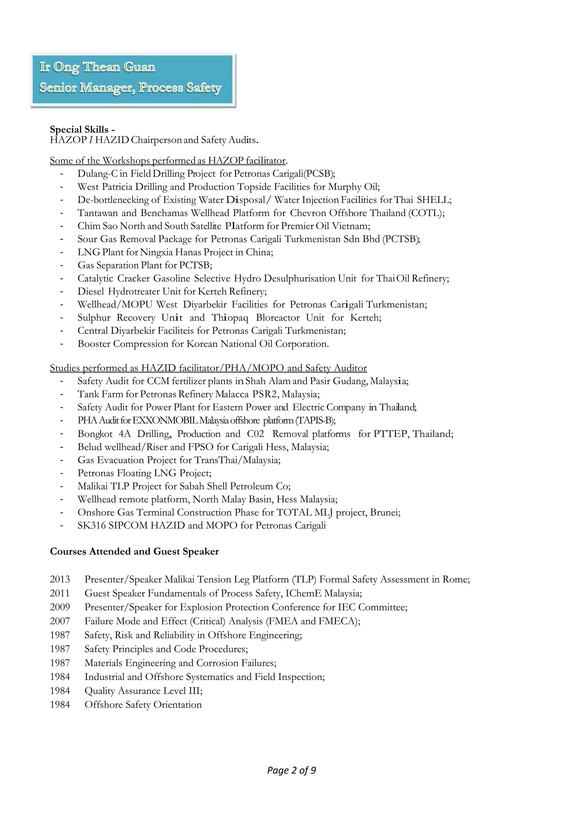 TG Ong Professional Experience Summary | PDF