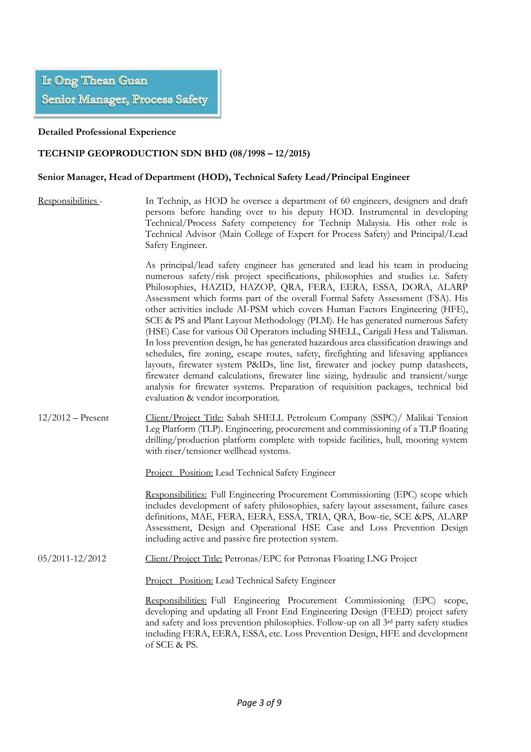 TG Ong Professional Experience Summary | PDF