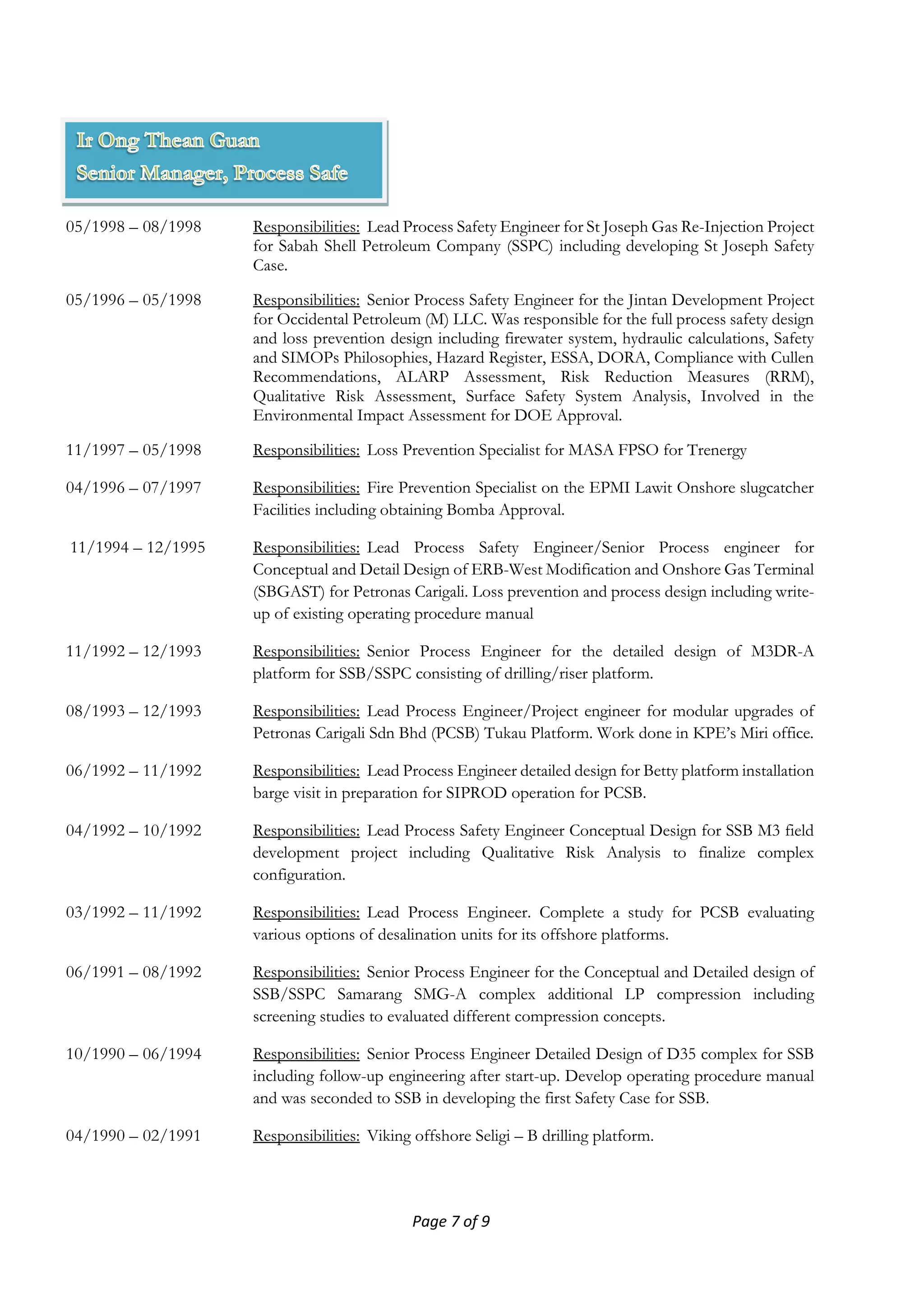 TG Ong Professional Experience Summary | PDF