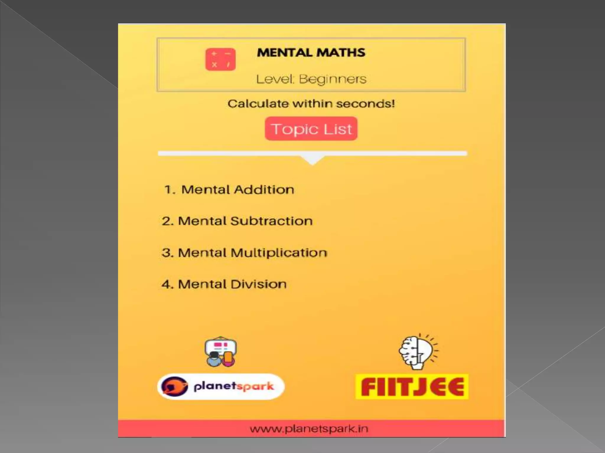 Summer Camp on Mental Maths | PPTX