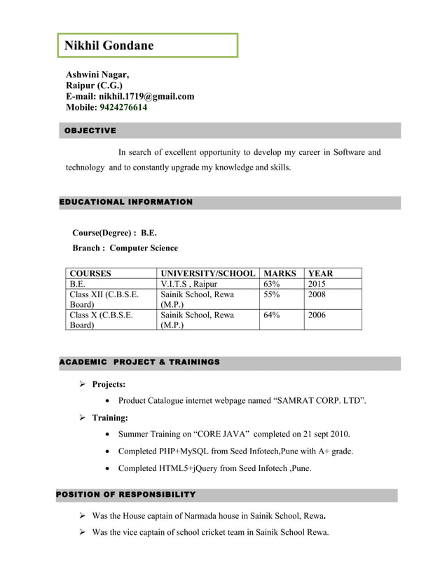Nikhil CV | PDF