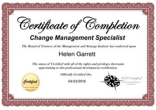 Change Management Specialist Certificate | PDF