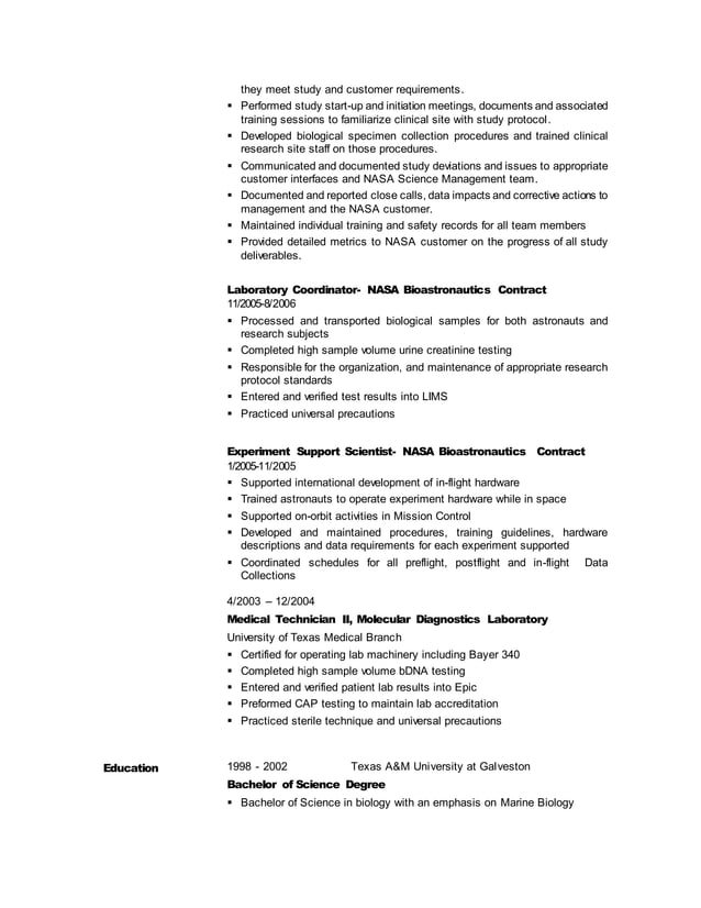 Darcy_Szecsy_Resume NASA | DOCX | Biological Sciences | Science