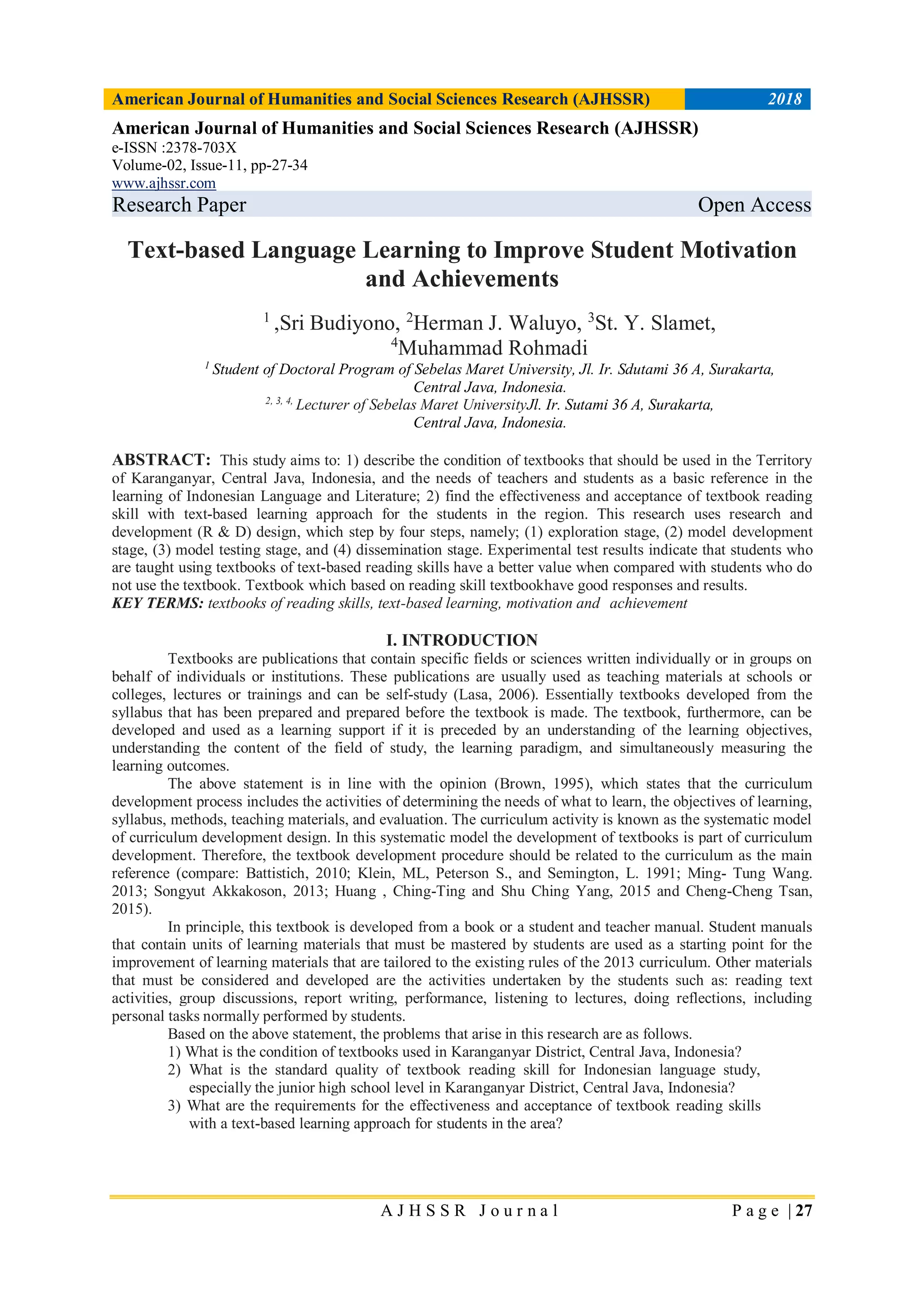 Text-based Language Learning to Improve Student Motivation and ...