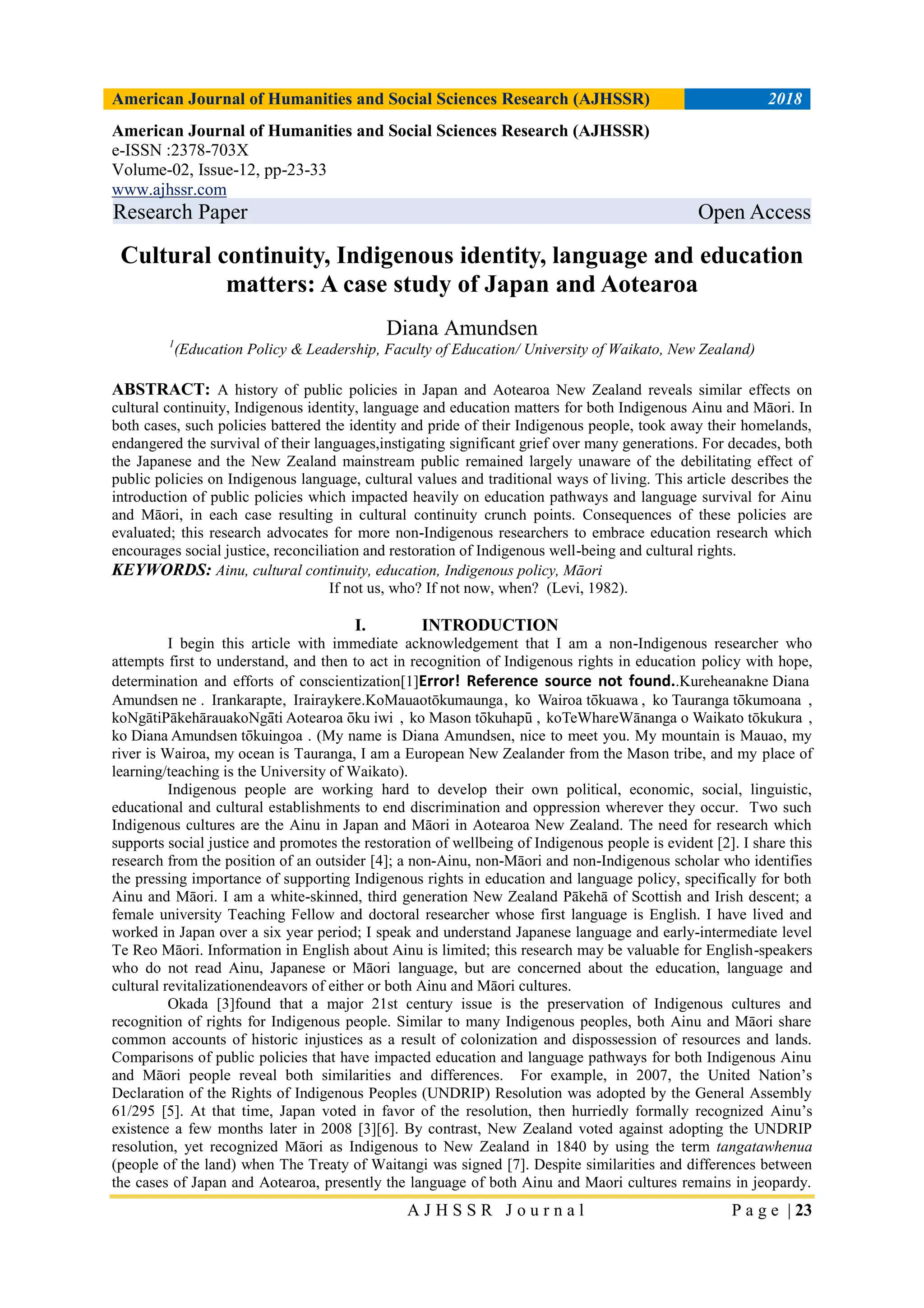 Cultural continuity, Indigenous identity, language and education ...