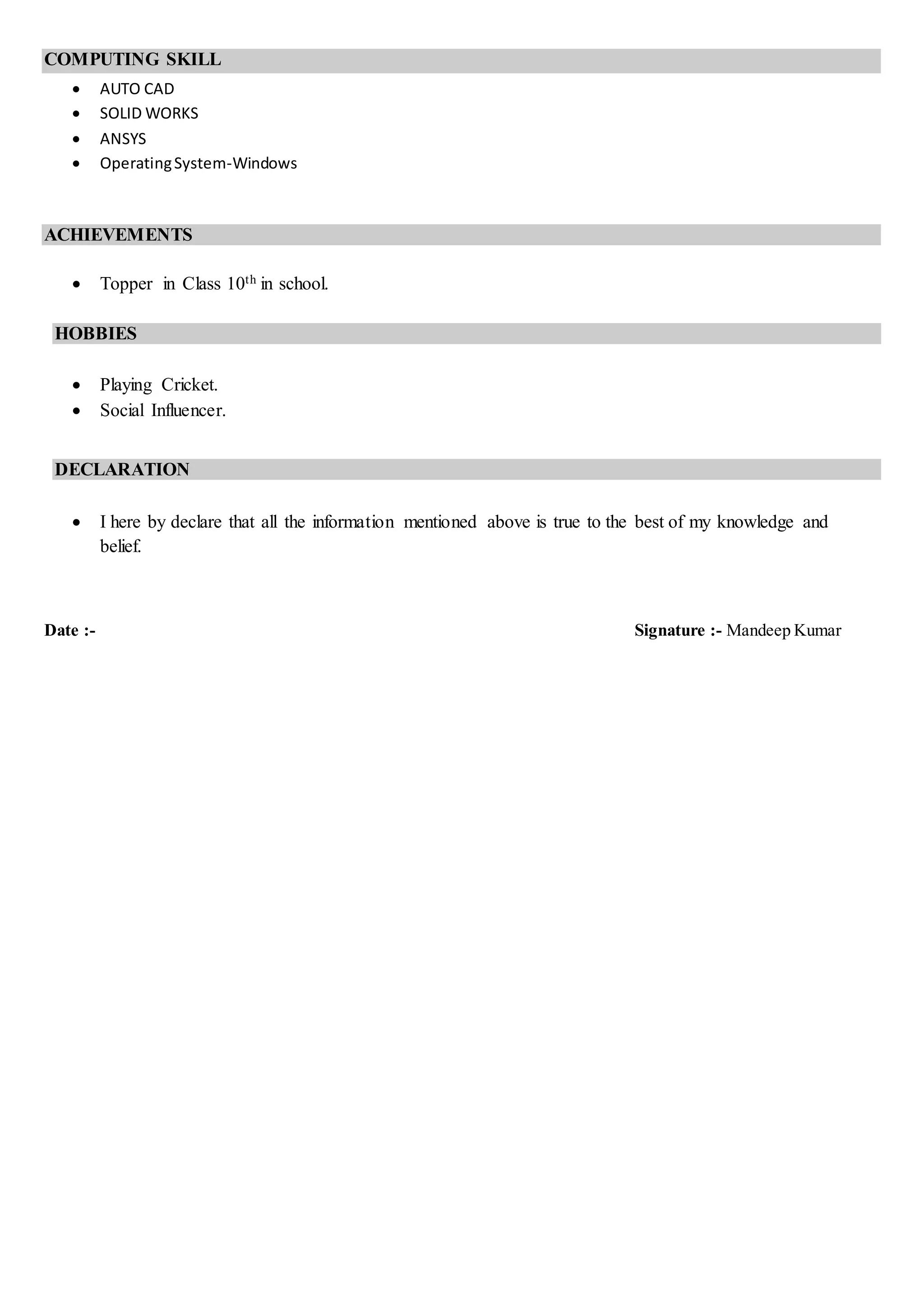 resume mandeep | DOCX