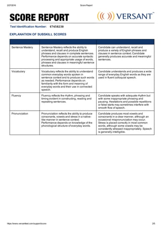 versantScore Report | PDF