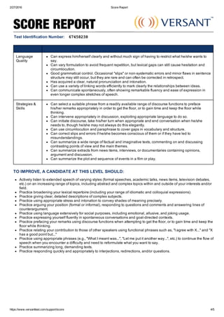 versantScore Report | PDF