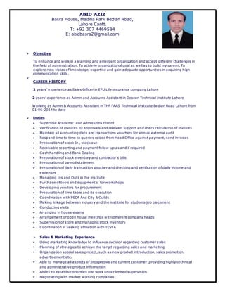 Abid Aziz CV (1) | DOCX | Sales | Business