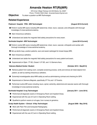 Amanda Heaton Resume with Reference MRI -Dec 2015 | PDF