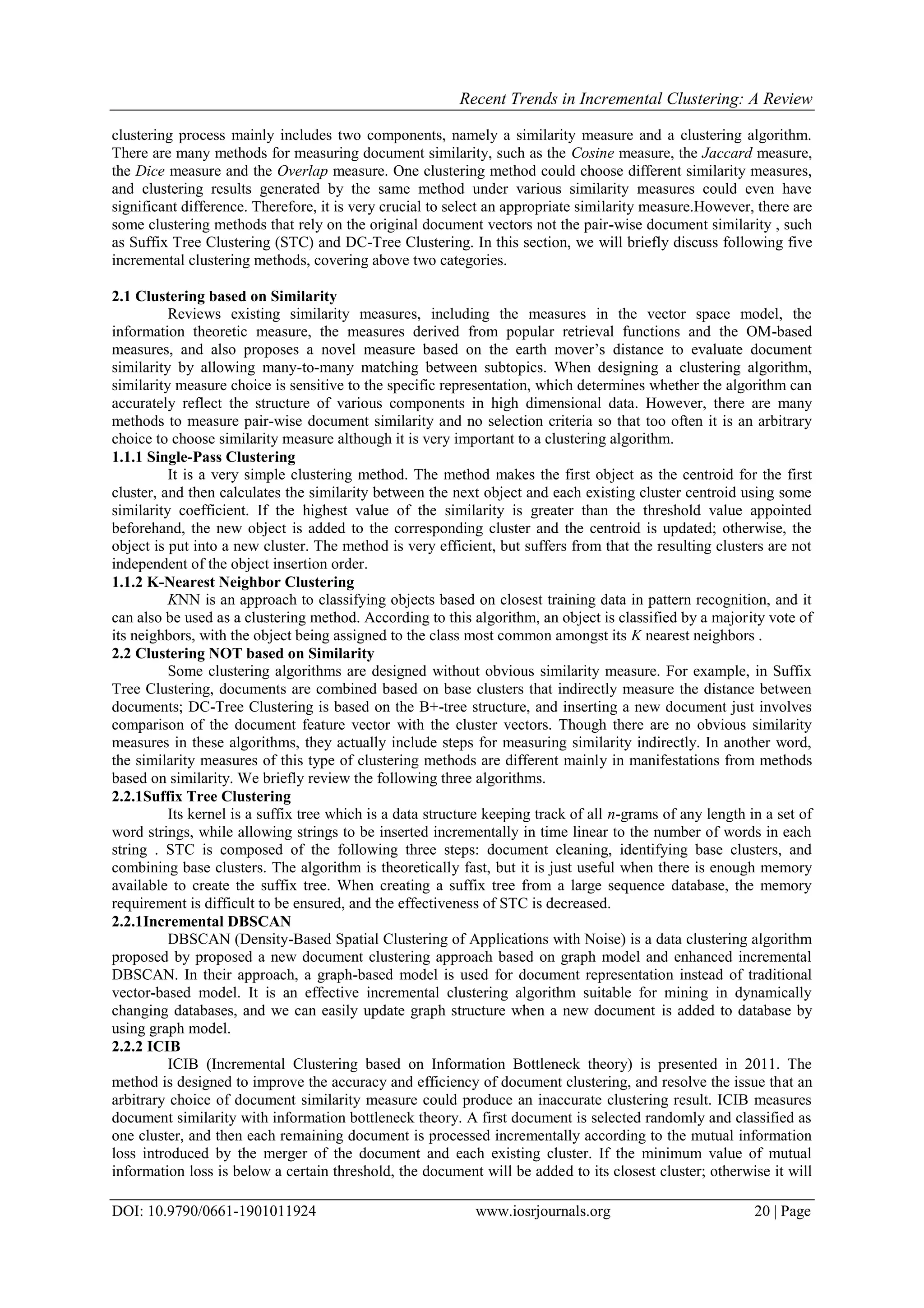 Recent Trends in Incremental Clustering: A Review | PDF