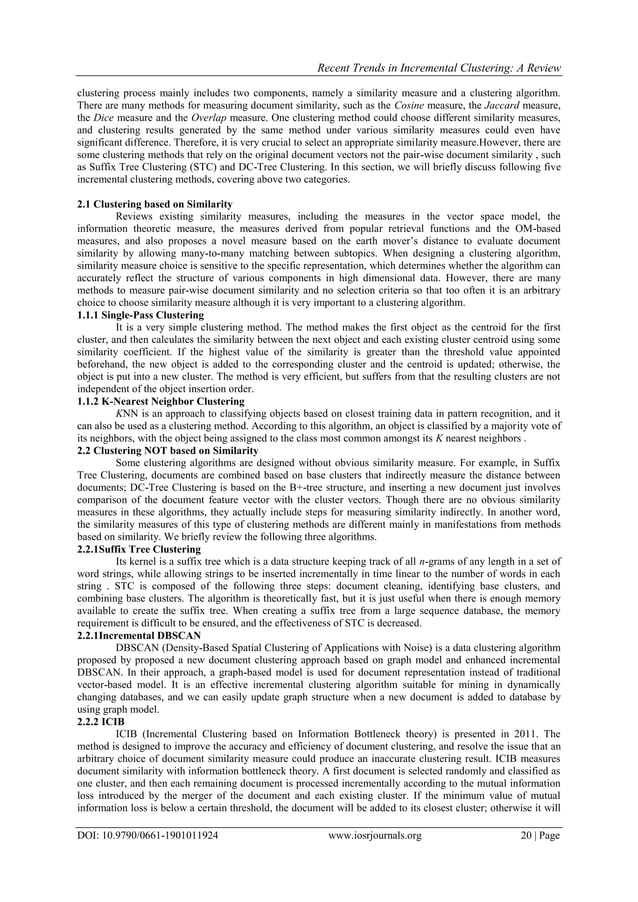 Recent Trends in Incremental Clustering: A Review | PDF