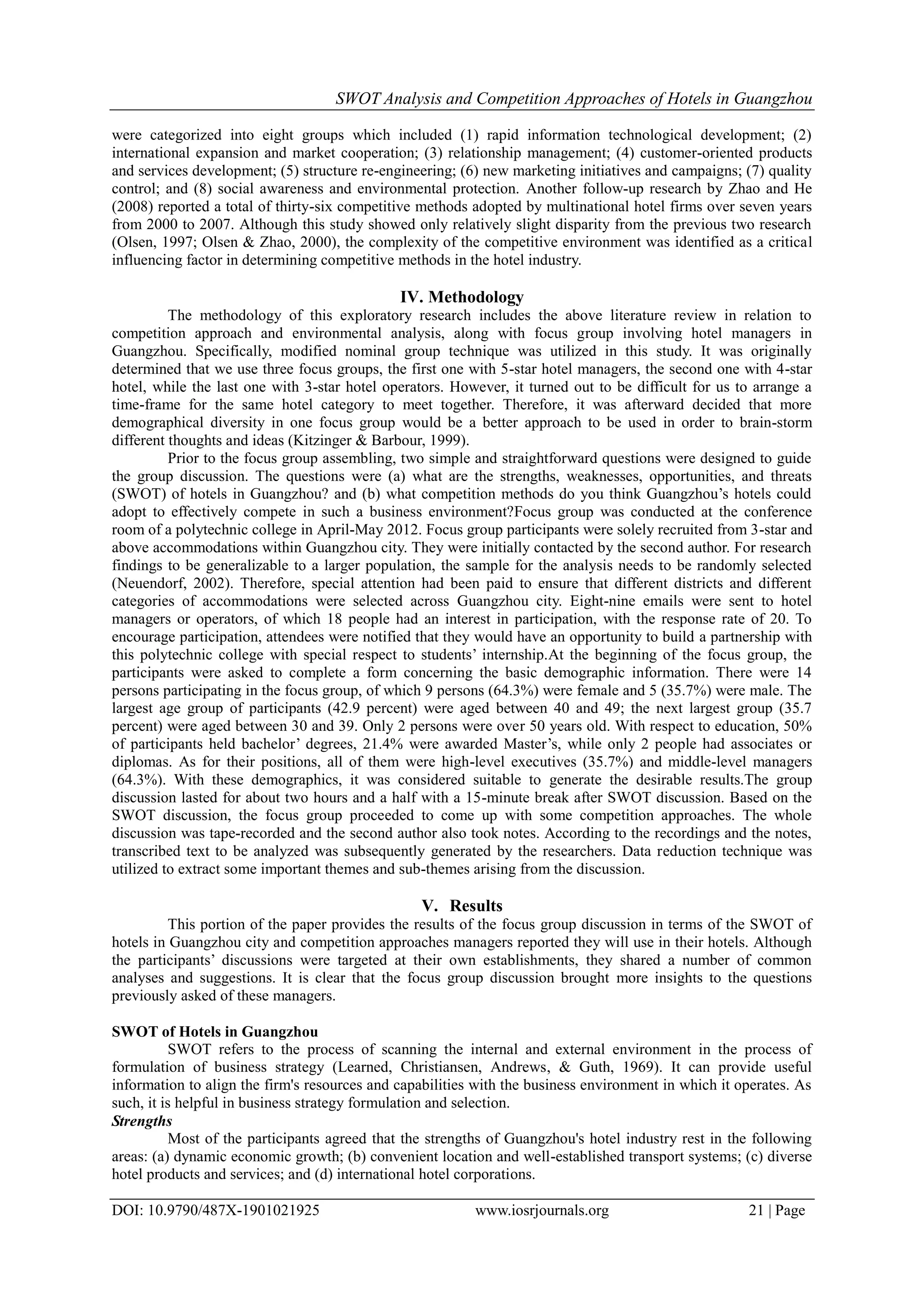 SWOT Analysis and Competition Approaches of Hotels in Guangzhou | PDF ...