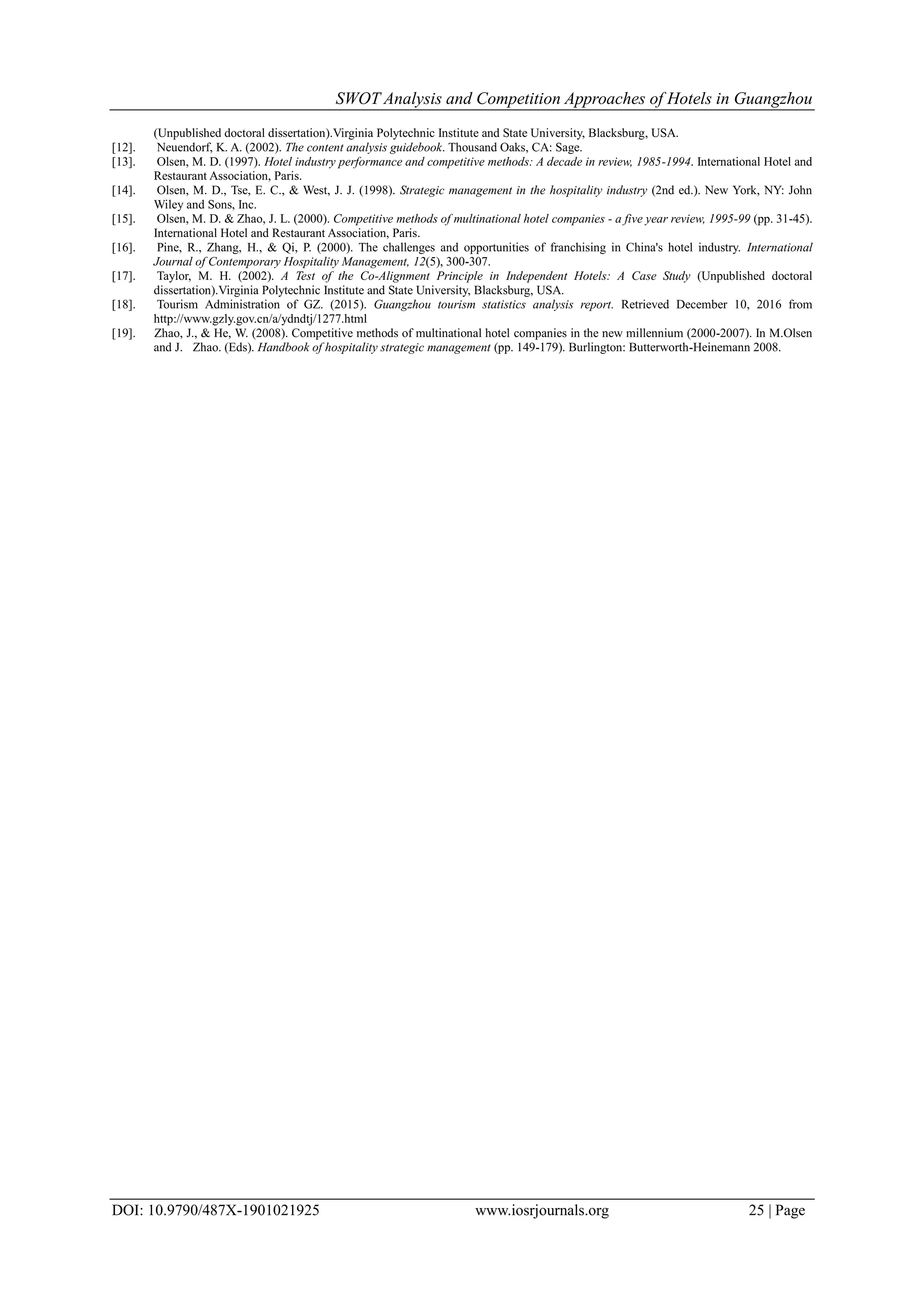 SWOT Analysis and Competition Approaches of Hotels in Guangzhou | PDF