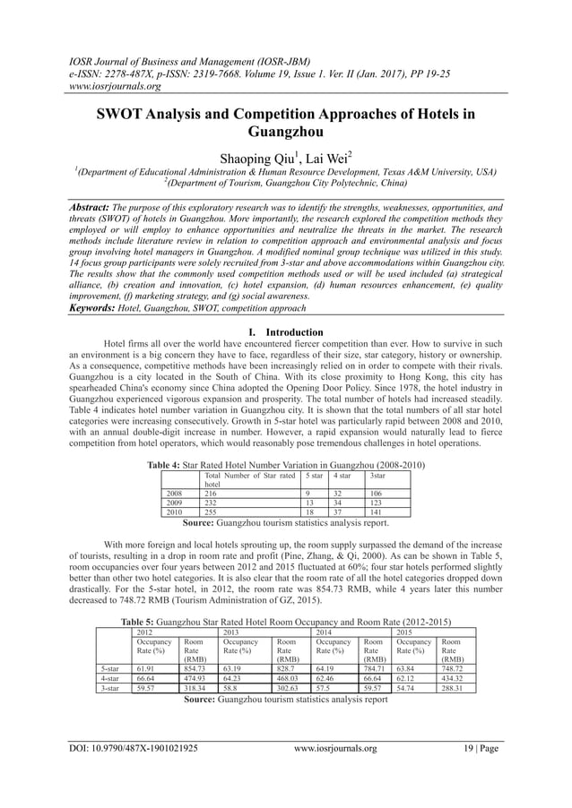 SWOT Analysis and Competition Approaches of Hotels in Guangzhou | PDF