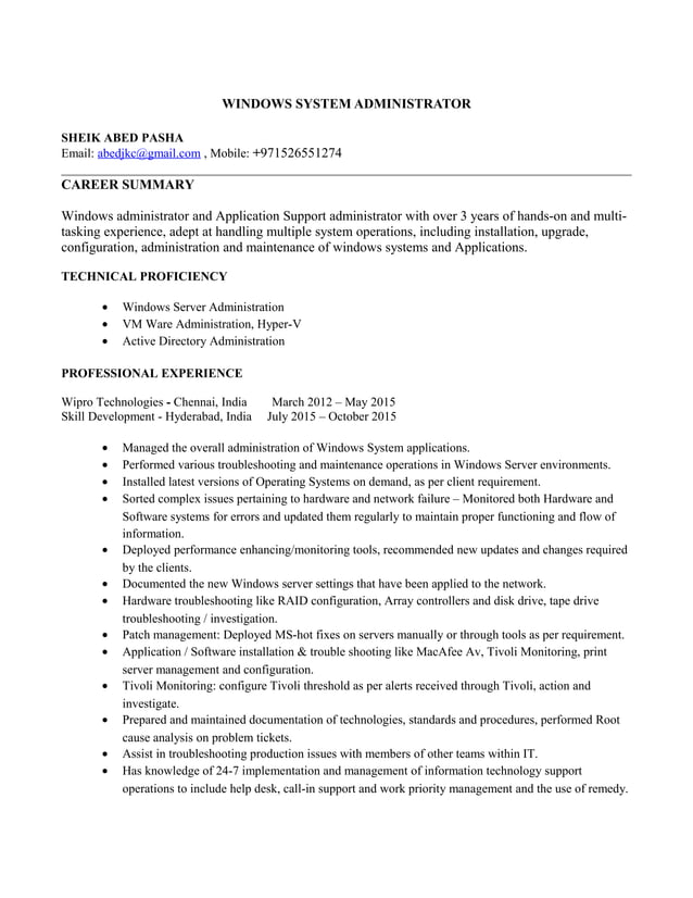 Windows System Administrator | DOC | Operating Systems | Computer ...