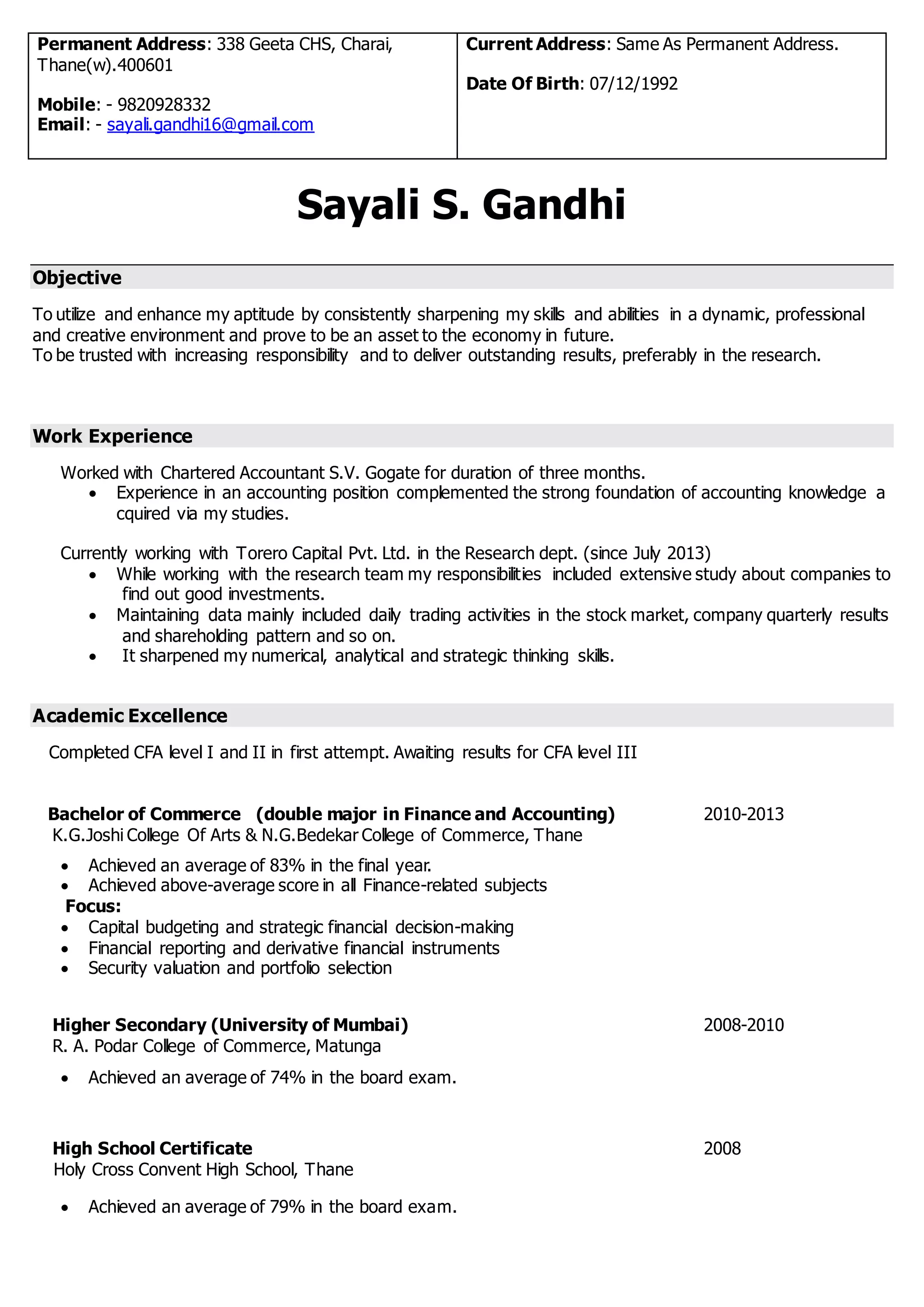 CV Sayali Gandhi | DOCX