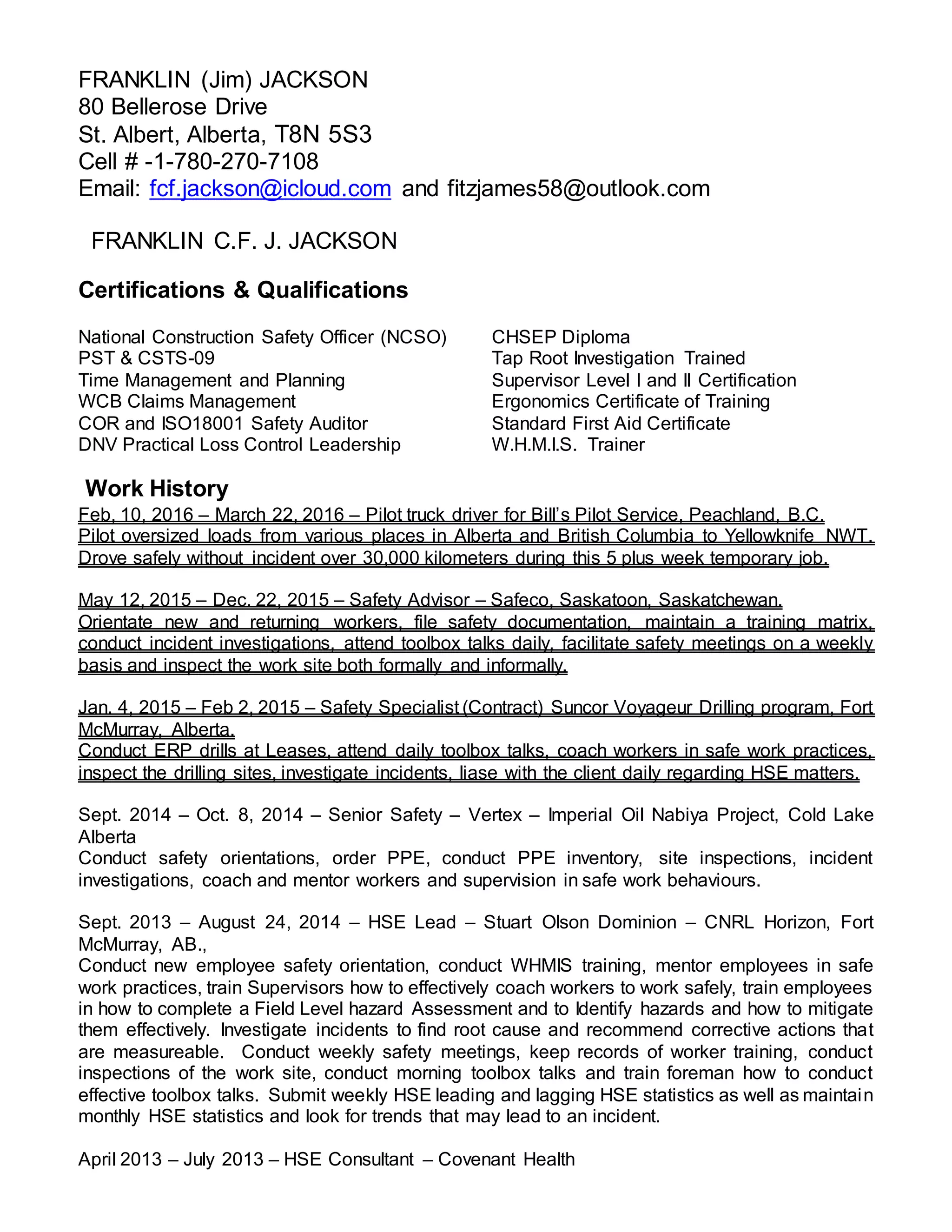 HSE Resume March 2016 | DOCX