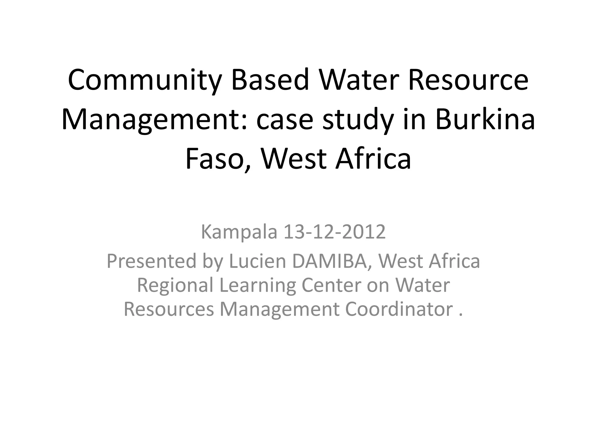 Community Based Water Resource Management PRESENTATION | PPTX