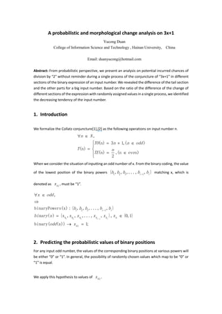 A probabilistic and morphological change analysis on 3x+1(researchgate)withDOI | PDF