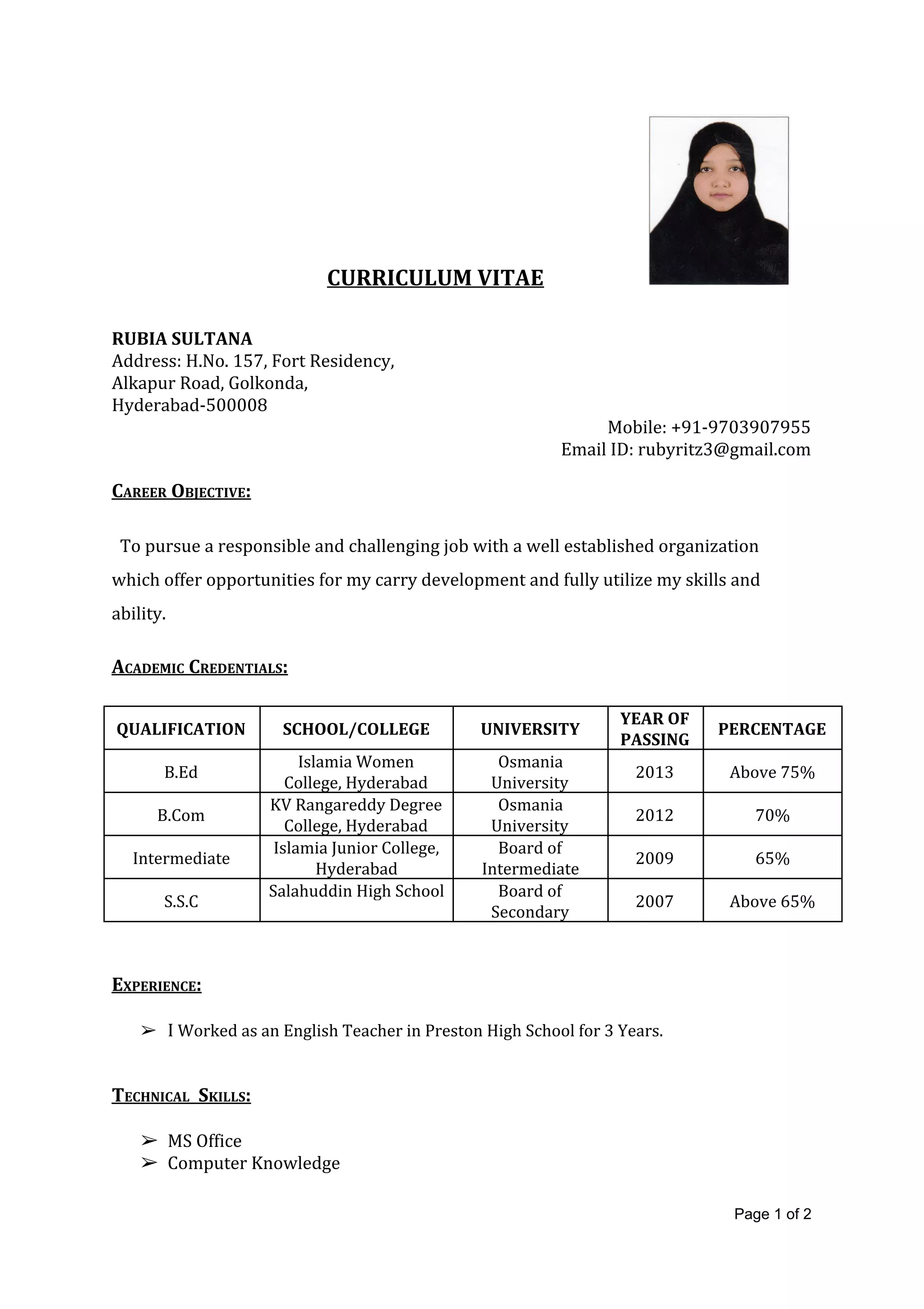 rubia cv photo | PDF