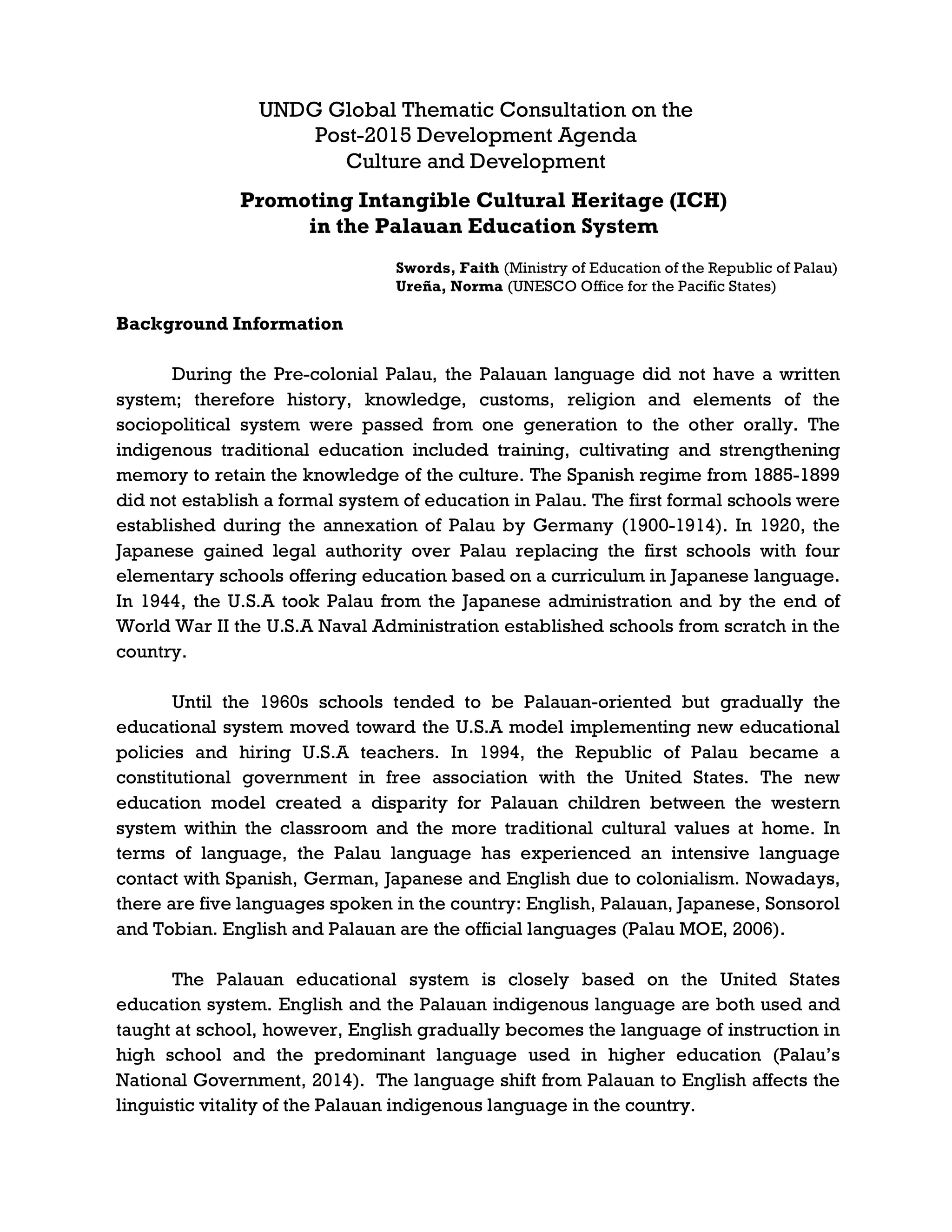 Palau ICH-ESD Project | PDF | Education