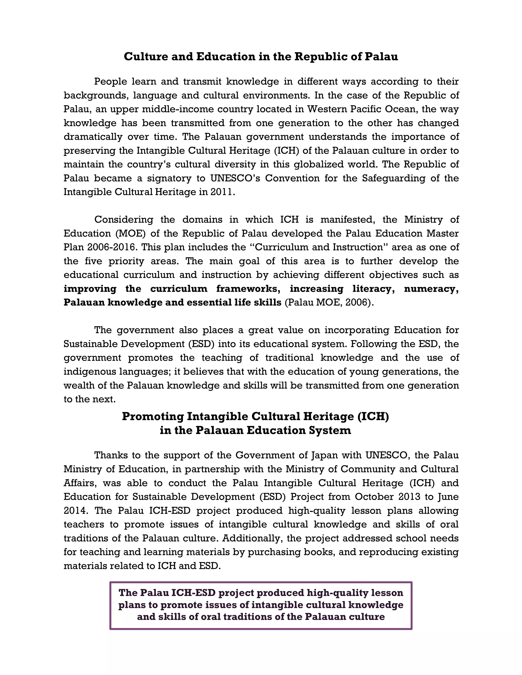 Palau ICH-ESD Project | PDF | Education