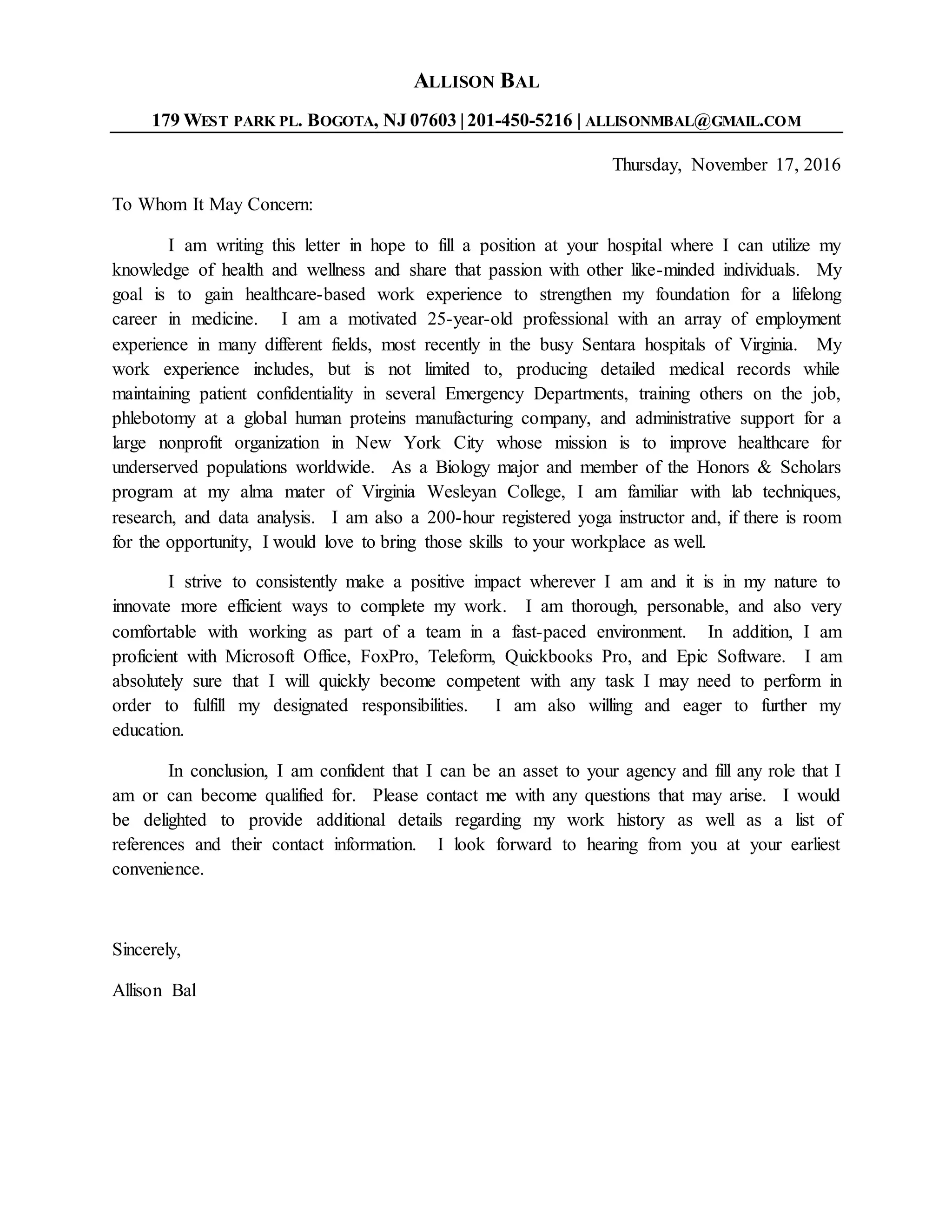 Allison Bal - Cover Letter | DOCX