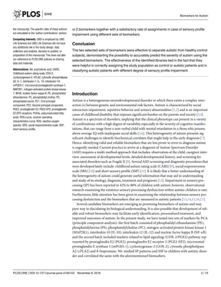 Identification of Biomarkers of Impaired sensory profile among autistic ...