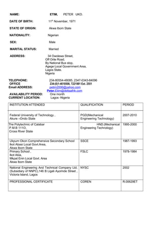 Peter Etim-CV. | PDF