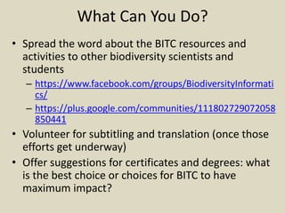 Introduction to the Biodiversity Informatics Training Curriculum | PPTX