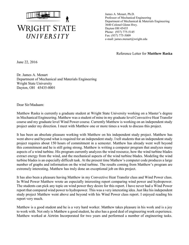 Reference Letter from Prof. Menart | PDF