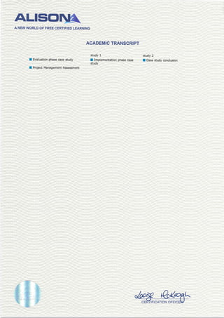 Project Management Course Academic Transcript_WC | PDF