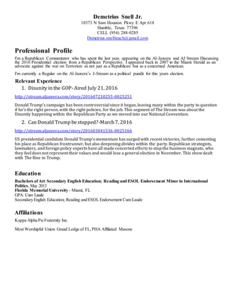 Demetrius Snell Political Resume | PDF